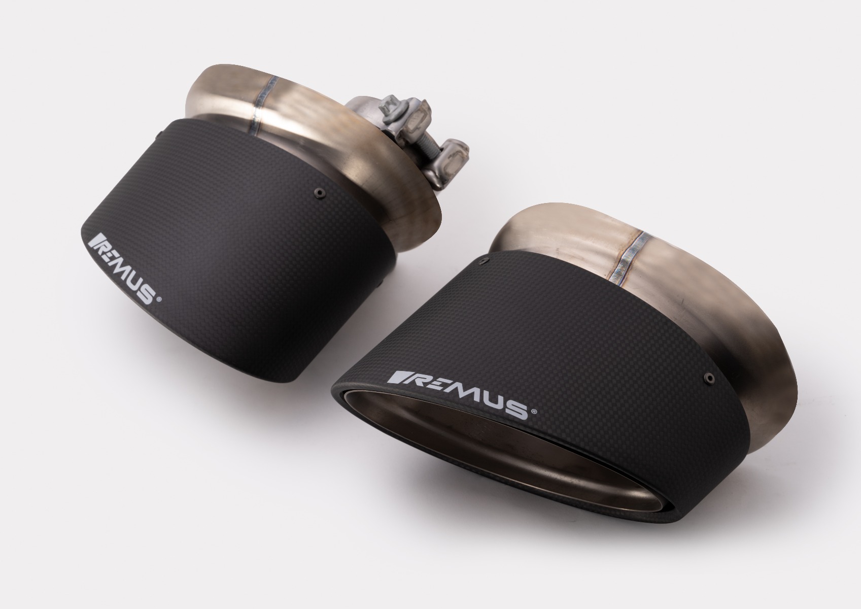 Carbon tail pipe set 2 tail pipes 175x108 mm angled/angled, Titanium ...